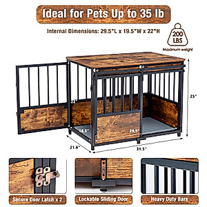 KOOPRO 32 Inch Dog Crate Furniture with Cushion for Large Medium Dogs, Wooden Heavy Duty Dog Kennel with Double Doors, Decorative Pet House Dog Cage Side End Table Indoor, Sliding Door Chew-Resistant