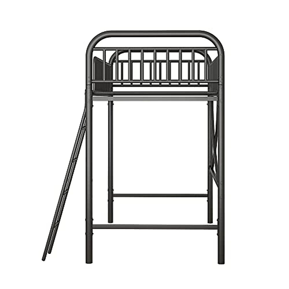 GINGVAT Twin Size Metal Loft Bed with Ladders/Full-Length Guardrails, Modern Style Study/Play Area, No Box Spring Needed, Black