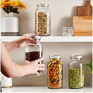 GLING [3 Count 64 oz. Wide-Mouth Glass Mason Jars with Metal Airtight Lids and Bands 2 Quart Large For Preserving, & Meal Prep