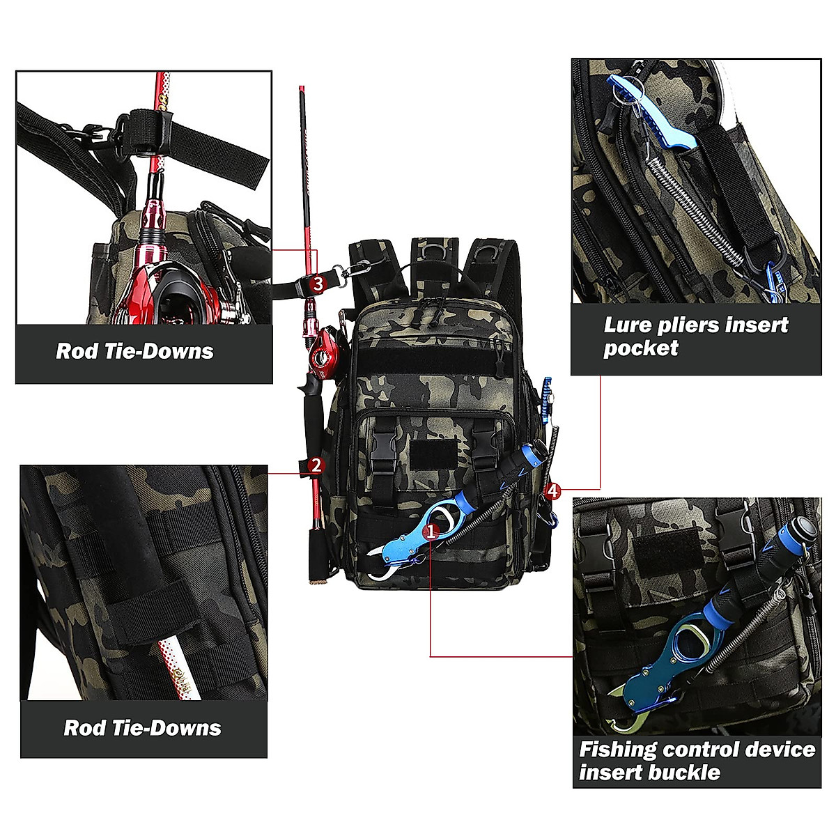 JoyFishing Fishing Tackle Backpack,Single/double shoulder Fishing Backpack with Rod Holder,Waterproof Large Tackle Gear Bag Storage, Fishing Tackle Bag for Fishing,Camping,Hiking (Khaki)