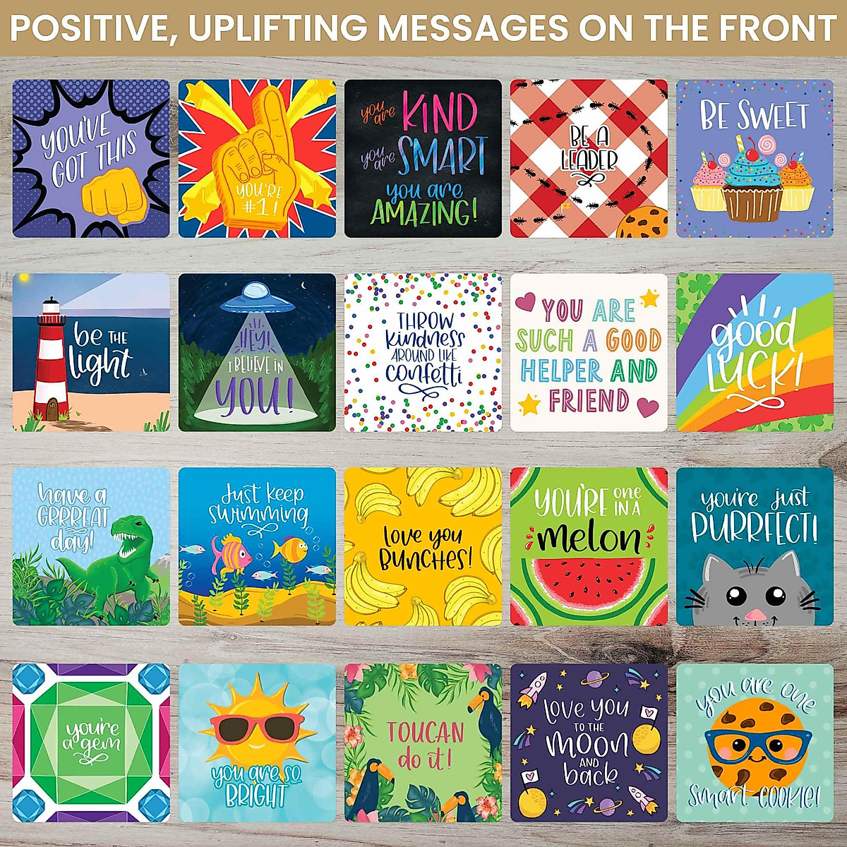 bloom daily planners Student Empowerment Card Deck - Cute Sentimental Quote Cards for Teachers to Give Kids - Set of Thirty 3" x 3" Cards - Assorted Designs