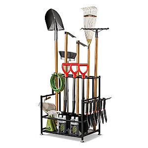 SereneHome Garden Tool Organizer – Heavy-Duty Carbon Steel Storage Rack for Garage, Shed & Yard – Rust-Resistant, Holds 100+ lbs of Garden & Lawn Tools – Black