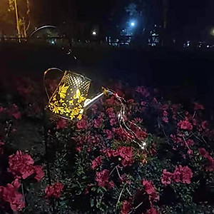 Solar Watering Can with Fairy Lights Garden Decor Watering Can Lights for Patio Path Tree Lawn Patio Path, Solar Fairy Garden LED, Outdoor String Lights, Star Shower Garden Lights (with Shepherd Hook)