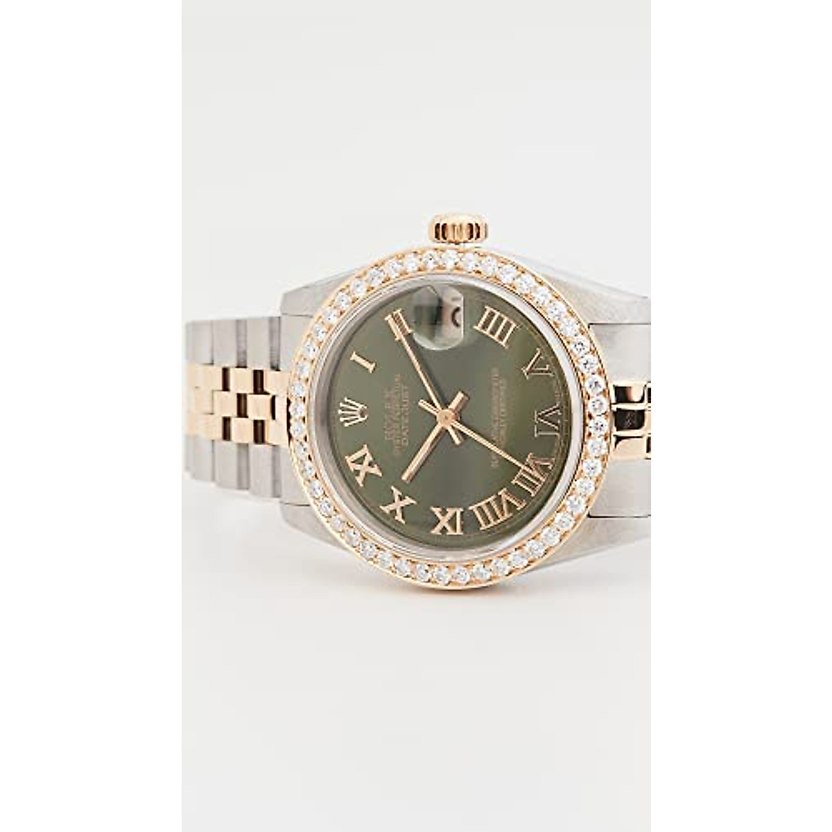 Pre-Owned Rolex Women's 31mm Mid Size TT Rolex Date Just Olive Watch, Silver/Green, One Size
