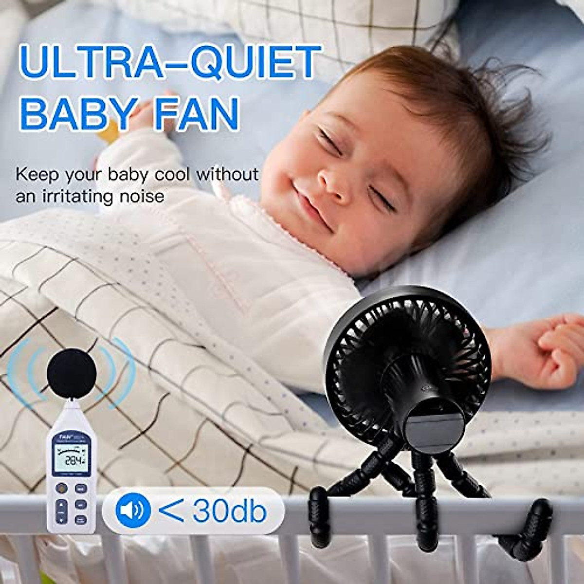 Funsland Mini Portable Stroller Fan Clip on for Baby, USB Rechargeable or Battery Operated Handheld Personal Portable Fan, Flexible Tripod Baby Stroller Fan 3 Speed Clip on Fan for Car Seat Travel