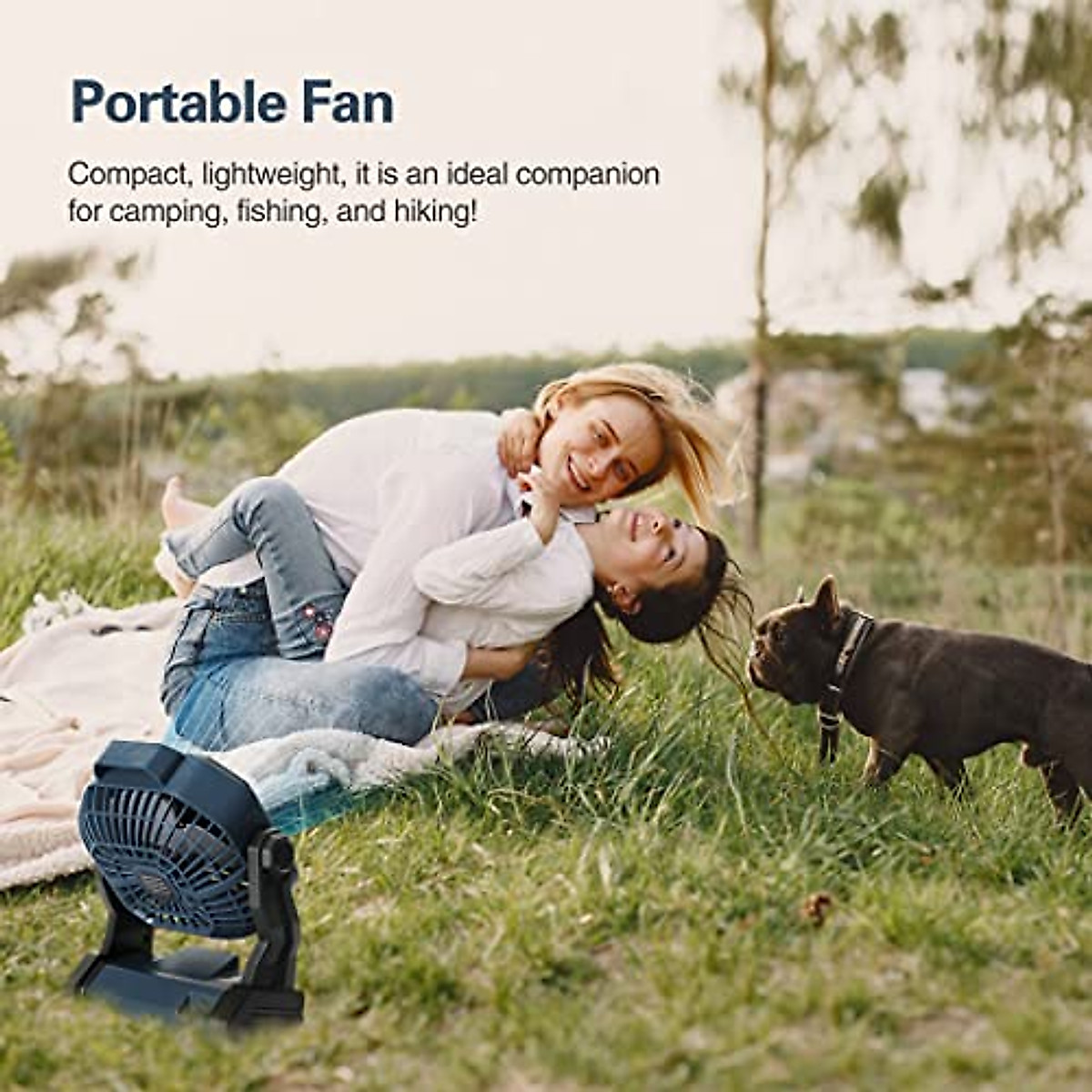 SISMEL Camping Fan Rechargeable, 10400mAh Battery Operated Fan, Ultra Quiet Fan, USB Battery Powered Tent Fan with LED Light and Hook, Stepless Speed, Ldeal for Camp Tents Emergency BBQ