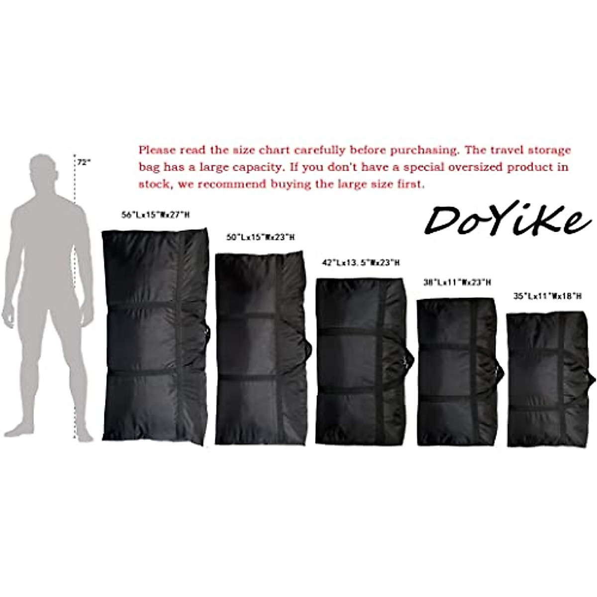 DoYiKe Extra Large Storage Duffle Bag with Zippers and Handles, Black Big Foldable Duffle Bag for Travel-130L