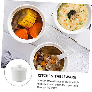 PRETYZOOM Ceramic Stew Pot Mr Noodles Japanese Miso Bowl Fruit Dish Oatmeal Soup Steam Oven Butter Warming Pot Tagine Sauces Cup Soup Pot with Lid Enamel on Steel Stock Pot Ceramics White