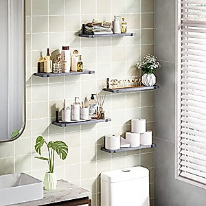 Fixwal Floating Shelves, Width 4.7 Inches Wall Shelves Set of 5, Rustic Wood Wall Storage Shelves for Bedroom, Living Room, Kitchen, Bathroom, Office and Plants (Gray)