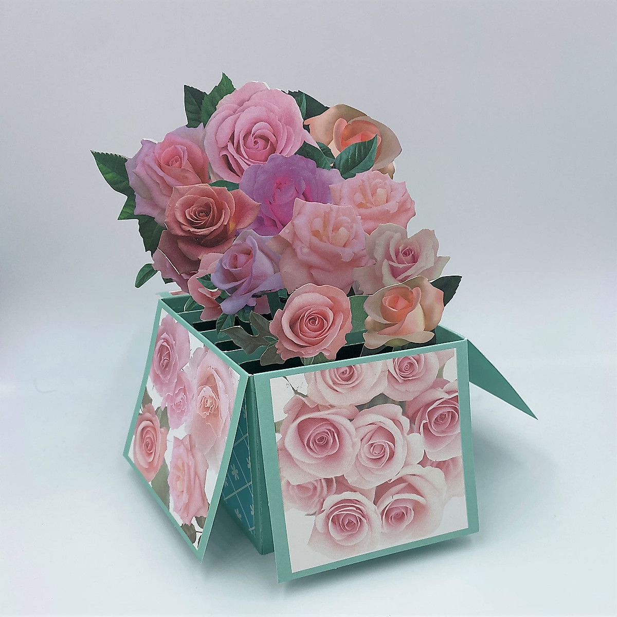 testbrands 3D Pop Up Flower Box Greeting Card | Pink Rose Birthday, Greeting, Graduation, all occasions