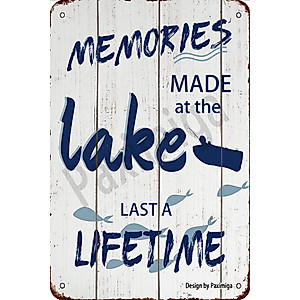 Paximiga Memories Made at The Lake Last A Lifetime 8X12'' Metal Vintage Look Decoration Plaque Sign for Home Kitchen Bathroom Farm Garden Garage Inspirational Quotes Wall Decor