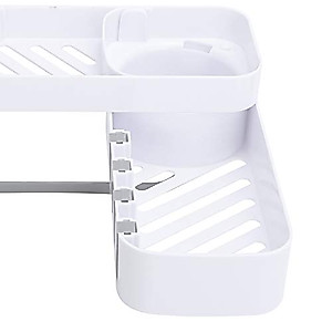 LANTRO JS Corner Shower Caddy Shower Organizer Shower Shelf Wall Mounted Bathroom Storage with Towel Hook(white grey)