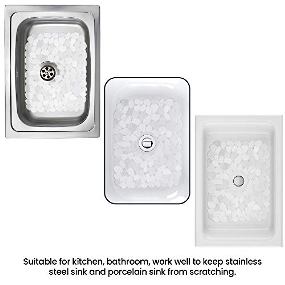 Qulable kitchen Sink Mat For stainless steel/ceramic sinks. Clear PVC Eco-friendly Sink Mat, adjustable, fast draining, pebble design, (2 pack， Clear)