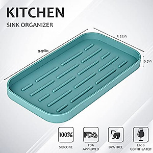 Silicone Kitchen Sink Organizer, Sponges Holder, Soap Rack 9.96 x 5.24 Inches, Silicone Tray for Sponge, Dispenser, Scrubber and Other Kitchen and Bathroom Accessories Color Teal Pack 2