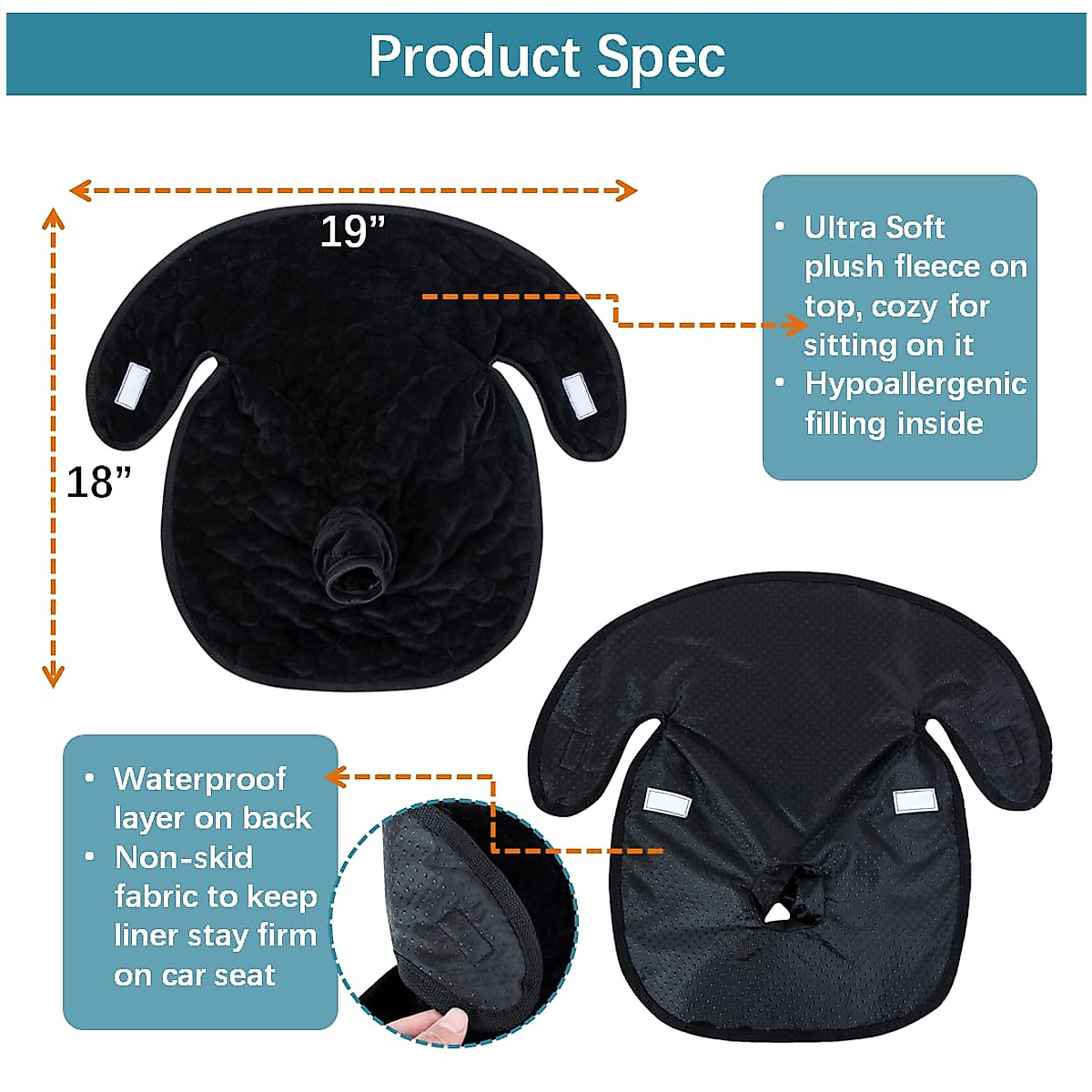 Piddle Pad Car Seat Protector for Baby and Toddler, Set of 2, Leak Free with Non-Slip Fabric on Back, Waterproof Car Seat Liner for Potty Training, Multiple Use for Car Seats and Strollers
