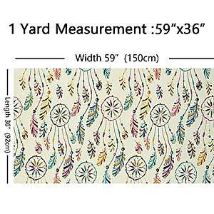 Erosebridal Feather Fabric by The Yard, Dream Catcher Upholstery Fabric, Boho Style Decorative Fabric for Upholstery and Home Accents, DIY Art Hand Drawnupholstery Fabric for Chairs, 3 Yards