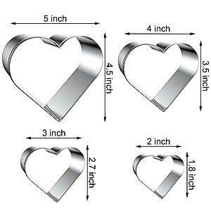 Heart Cookie Cutter Set Large/Small/Mini - 5 Inch, 4 Inch, 3 Inch, 2 Inch - 4 Piece Valentine's Heart Shaped Cookie Cutters Shapes Biscuit Molds for Baking - Stainless Steel