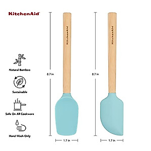 KitchenAid Bamboo Wood Handled Mini Spatula Set with Silicone Head, Set Of 2, Aqua Sky
