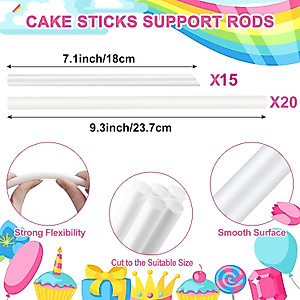 Kartisen 40 Pieces Plastic Cake Dowel Rods Set, 20 White Plastic Cake Sticks Support Rods with 5 Cake Separator Plates for 4, 6, 8, 10,12 Inch Cakes and 15 Clear Cake Stacking Dowels for Tiered Cakes