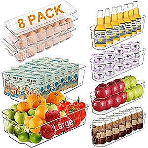 Alpacasso Fridge Organizer Storage Bins Stackable Freezer Kitchen Containers with Handles BPA Free Clear Organization Fridge Stackable Organizer for Cabinet Drawer and Pantry Pack of 8