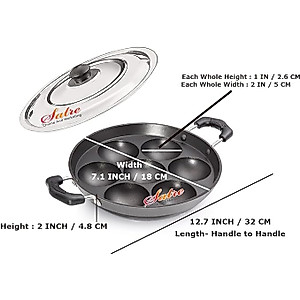 Satre Online and Marketing Small 7 Cavity Non-Stick Aluminium Heavy Induction Base Appam Pan With Steel Lid - Black,Silver,Red