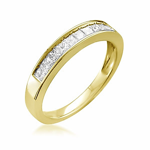 Beyond Brilliance 1/2 Carat Diamond Channel-Set 14K Yellow Gold Princess Cut 11-Stone Diamond Bridal Wedding Band Ring | Natural Diamond Wedding Band For Women, J-K SI1-SI2 | Gift Box Included