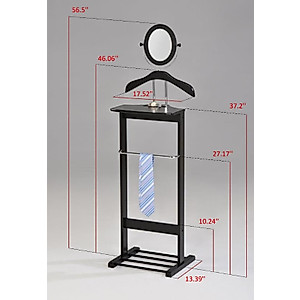 KB Designs - Black Wood Suit & Tie Freestanding Valet Stand, Clothing Organizer Rack