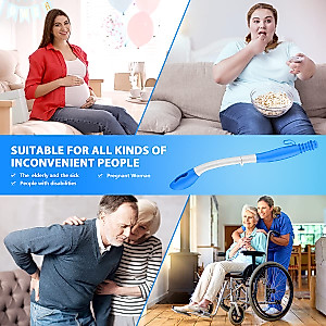 Foldable Butt Wiper, Jhua 15.7" Toilet Aids for Wiping, Comfort Silicone Bottom Buddy Wiping Aid with Hanging Ring, Hook, Carrying Bag, Toilet Aid Tools Bathroom Personal Care, Blue