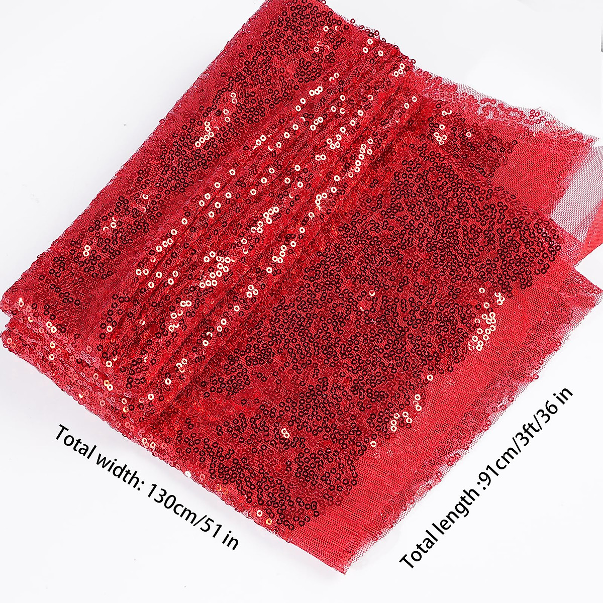 SUMERSHA Sequin Fabric by The Yard - 3 Feet 1 Yard of Red Sparkly Embroidery Sequins Fabric for DIY Sewing, Backdrop, Tablecloth, and Clothing Sewing Projects