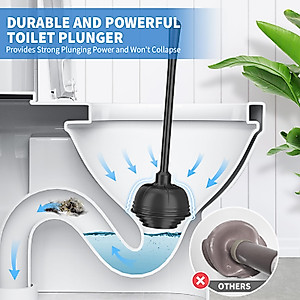 uptronic Toilet Plunger and Brush, Bowl Brush and Heavy Duty Toilet Plunger Set with Holder, 2-in-1 Bathroom Cleaning Combo with Modern Caddy Stand (Black, 2 Set)