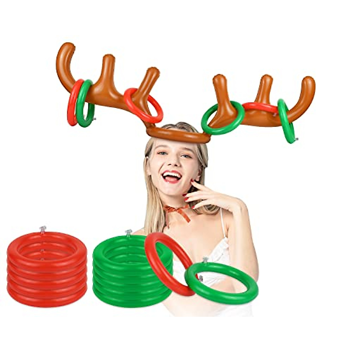 DS. DISTINCTIVE STYLE Inflatable Reindeer Antler Christmas Party Game Hat Antler Ring Toss Game for Xmas Holiday Party Supplies Favors (2 Antlers 12 Rings)