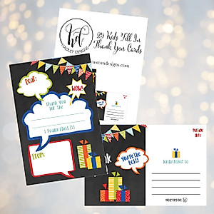 Hadley Designs 25 Chalkboard Kids Thank You Cards, Fill In Thank You Notes For Kid, Blank Personalized Thank Yous For Birthday Gifts, Stationery For Children Boys and Girls