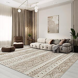 8x10 Area Rugs Living Room Rugs: Large Machine Washable Rug with Non-Slip Backing Non Shedding Stain Resistant, Soft Geometric Moroccan Carpet for Dining Room Nursery Home Office - Brown