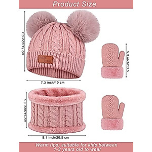 Cooraby 3 Pieces Toddler Winter Knitted Hat Scarf Gloves Set Knit Fleece Lined Thermal Set for Boys Girls, Coral