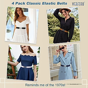 WERFORU 4 Pack Women Skinny Elastic Waist Belt Stretchy Thin Belt for Dress Jeans?Black+Brown+White+Blue, Fit Waist Size 29-34 Inches
