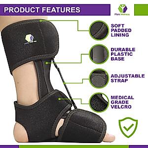 MARS WELLNESS Comfort Dorsal Night Splint - Pain Relief from Plantar Fasciitis, Drop Foot, and Achilles Tendinitis - Large