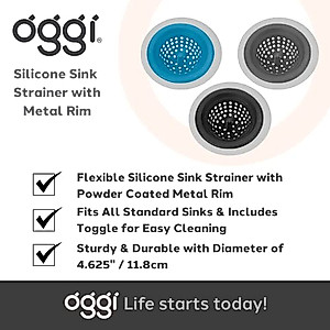 OGGI Silicone & Metal Sink Stopper- Great Kitchen Sink Stopper, Silicone Drain Stopper, Sink Plug, 4.6˝ Diameter Metal Rim, Black