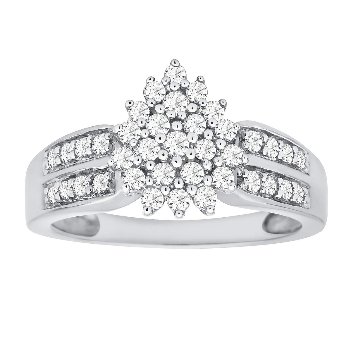 Beyond Brilliance 1/2 Carat Diamond, Prong-set, 10K White Gold Round Cut Pear shape Diamond Anniversary Ring (I-J, I2-I3) | Natural Diamond Rings For Women | Gift Box Included