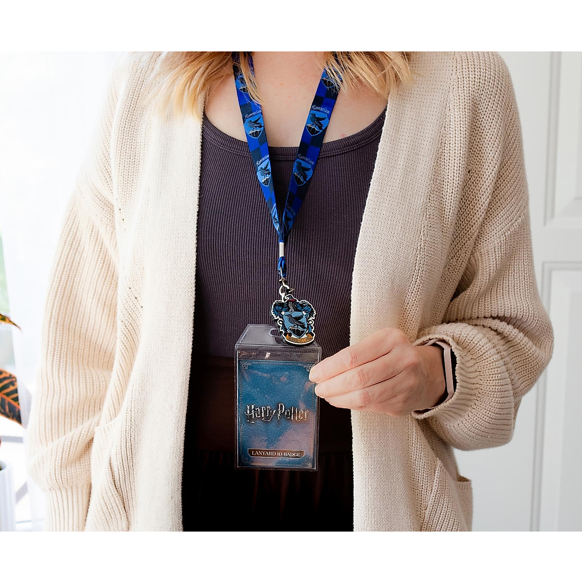 Harry Potter Ravenclaw 22-Inch Strap Lanyard With ID Badge Holder and Crest Charm | Vertical Nametag With Clear Window