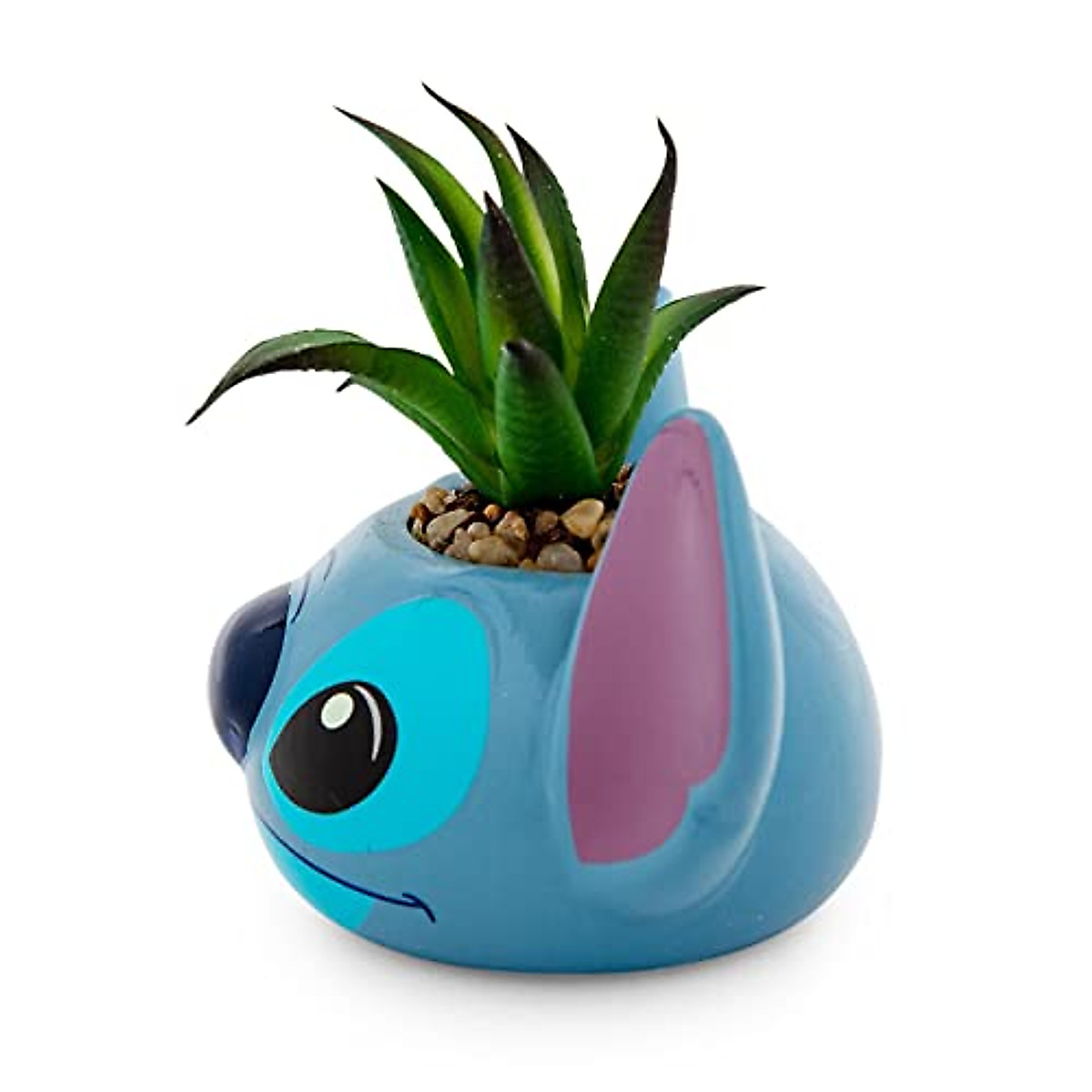 Disney Lilo & Stitch 3-Inch Ceramic Mini Planter with Artificial Succulent | Small Flower Pot, Faux Indoor Plants for Desk Shelf, Home Decor Trinket Tray and Collectibles (Blue, One Size)