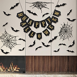 DN DECONATION Halloween Decorations Indoor Set, 24PCS Happy Halloween Banner Bundle, Halloween Garland Fireplace Mantel Decoration for Wall, Scary 3D Bat Spider Web for Spooky Party Home Office Decor