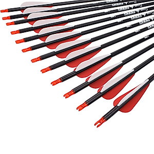 Archery Carbon Arrow Hunting Target Practice Arrows 30 Inch with Removable Tips for Compound & Recurve Bow 500 Spine 12PCS