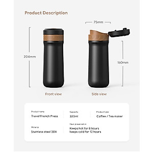 BENFUCHEN Portable French Press Coffee Maker Car-Go Vacuum Insulated Travel Bottle Mug, Hot/Cold Brew Coffee Press With Four-Layer Unique Filter Mesh Stainless Steel Tea Press Single Serve