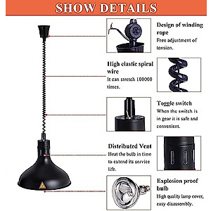 LINKANRUO Food Warmer Lamp Food Heat Lamp Warmer Food Heating Lamp 250W Hanging Retractable Adjustable Food Heat Lamp Restaurant Service Warmer Lamps