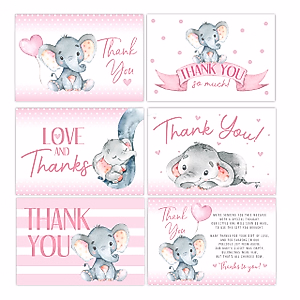 Your Main Event Prints Pink Elephant Baby Shower Thank You Cards, 50 Pieces