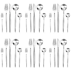 LAIION 30Peices Silverware Set, Stainless Steel Flatware Set for 6,Cutlery Tableware set Include Spoons And Forks Set, Matte Gold Utensil Set, Stain Finish, Dishwasher Safe Silver Color
