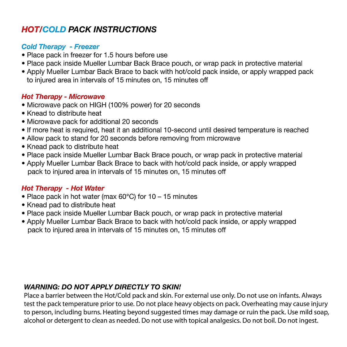 MUELLER Sports Medicine 4-in-1 Lumbar Back Brace with Removable Hot/Cold Pack, for Men and Women, Black, One Size