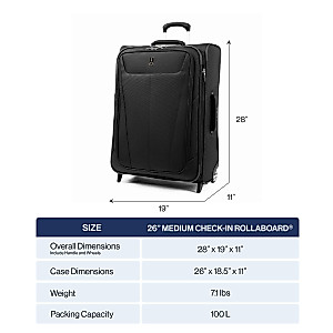 Travelpro Maxlite 5 Softside Expandable Upright 2 Wheel Checked Luggage, Lightweight Suitcase, Men and Women, Black, Checked Medium 26-Inch