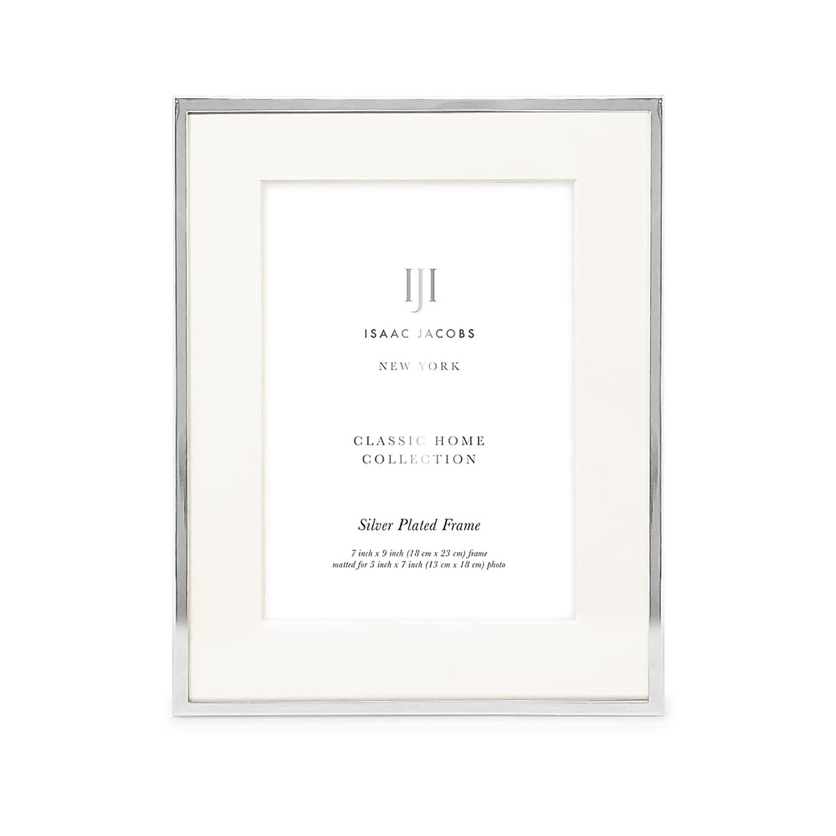 Isaac Jacobs 7x9 (Matted 5x7) Silver Metal Picture Frame, Classic Metal Photo Frame Made For Tabletop & Hanging Display, Home and Office Décor, Photo Gallery and Wall Art (7x9 (Matted 5x7), Silver)