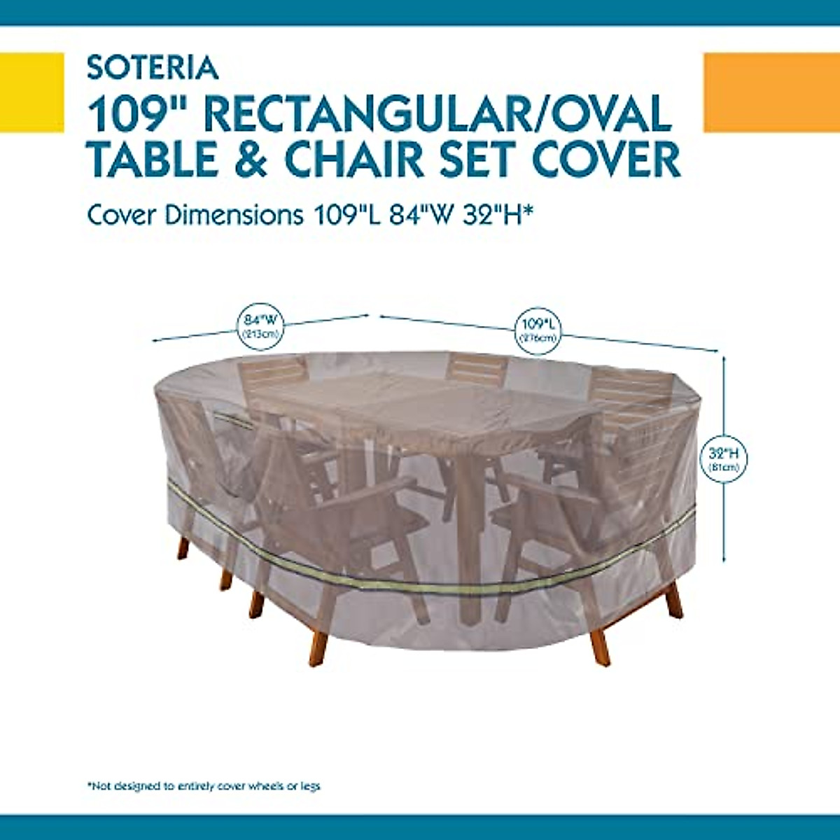 Duck Covers Soteria Waterproof 109 Inch Rectangular/Oval Patio Table with Chairs Cover, Outdoor Table and Chair Cover, Grey